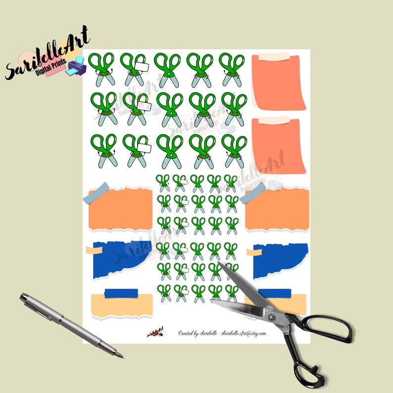 Scissors Characters Printable Stickers, Printable Sticker Sheet, Print ...