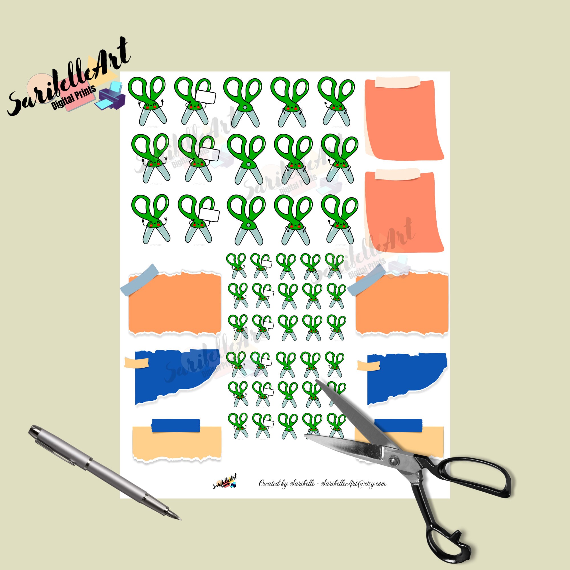 Scissors Characters Printable Stickers, Printable Sticker Sheet, Print ...