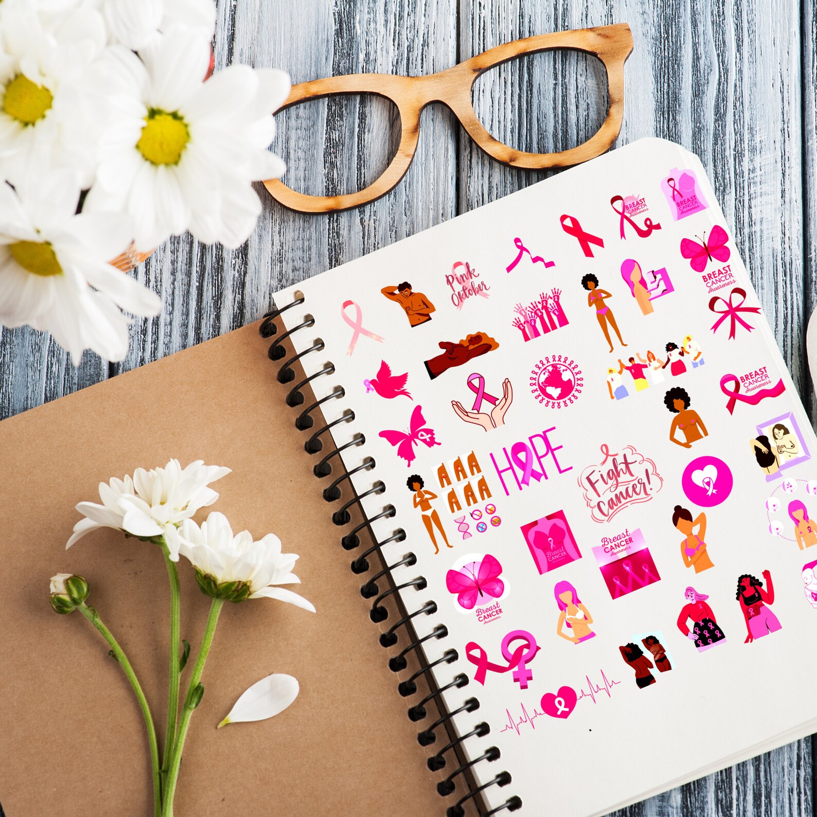 Breast Cancer, Women Printable Stickers, Daily Journal Stickers - Etsy