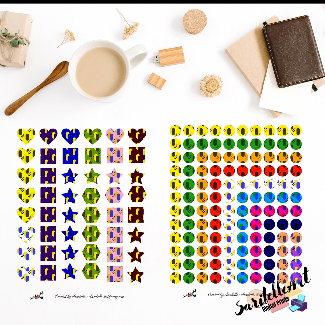 Colorful Dots and Shapes Printable Stickers Daily Journal - Etsy