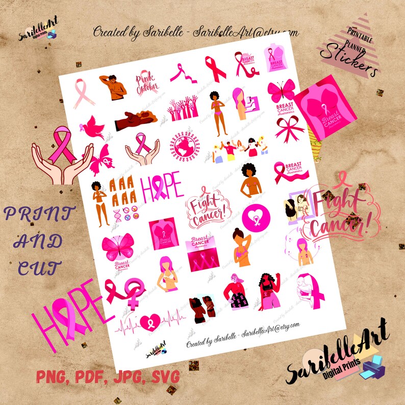 Breast Cancer, Women Printable Stickers, Daily Journal Stickers - Etsy
