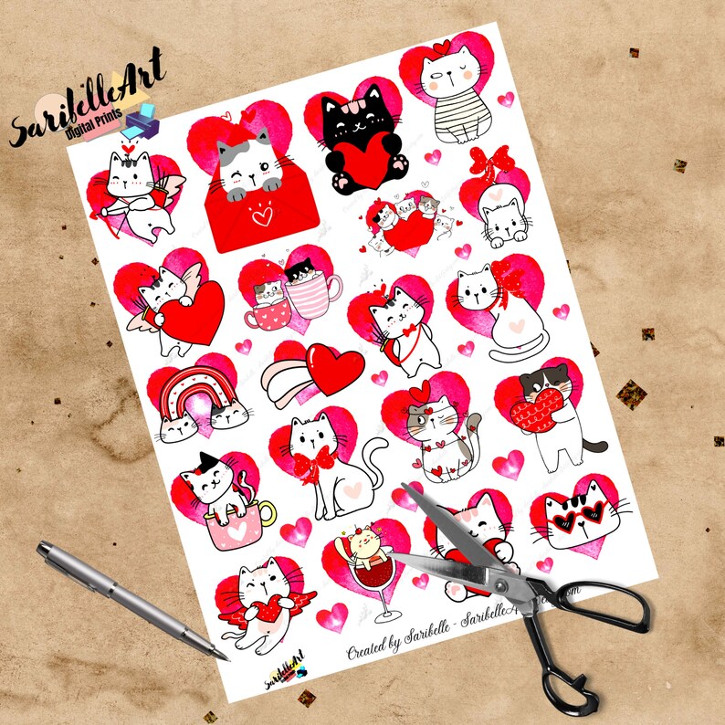 Valentine's Day, Cat Love Printable Stickers, Daily Stickers - Etsy