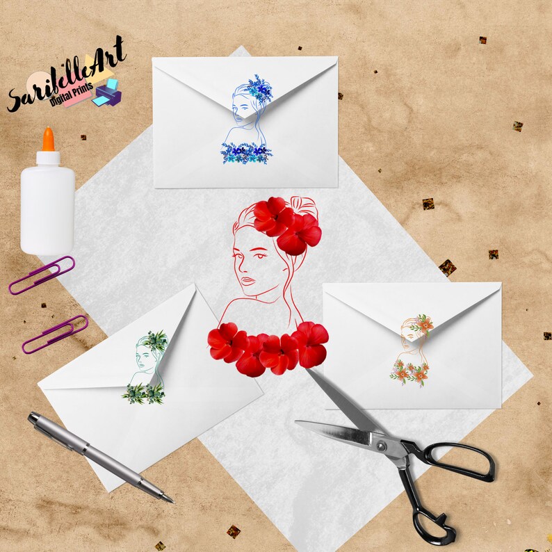 Colorful Woman With Flowers Printable Stickers, Printable Sticker Sheet ...