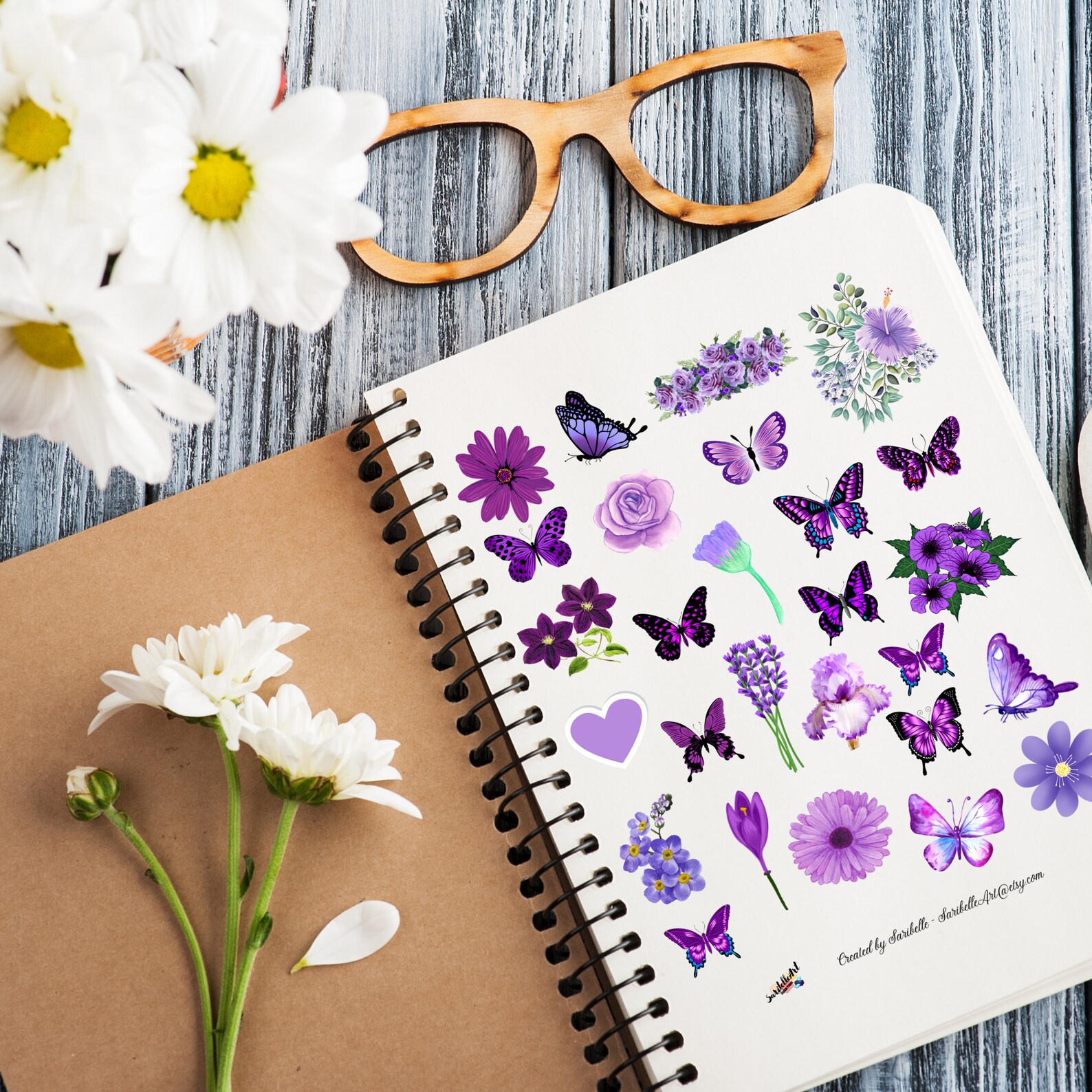 Purple Flowers and Butterflies Printable Stickers, Daily Journal and ...