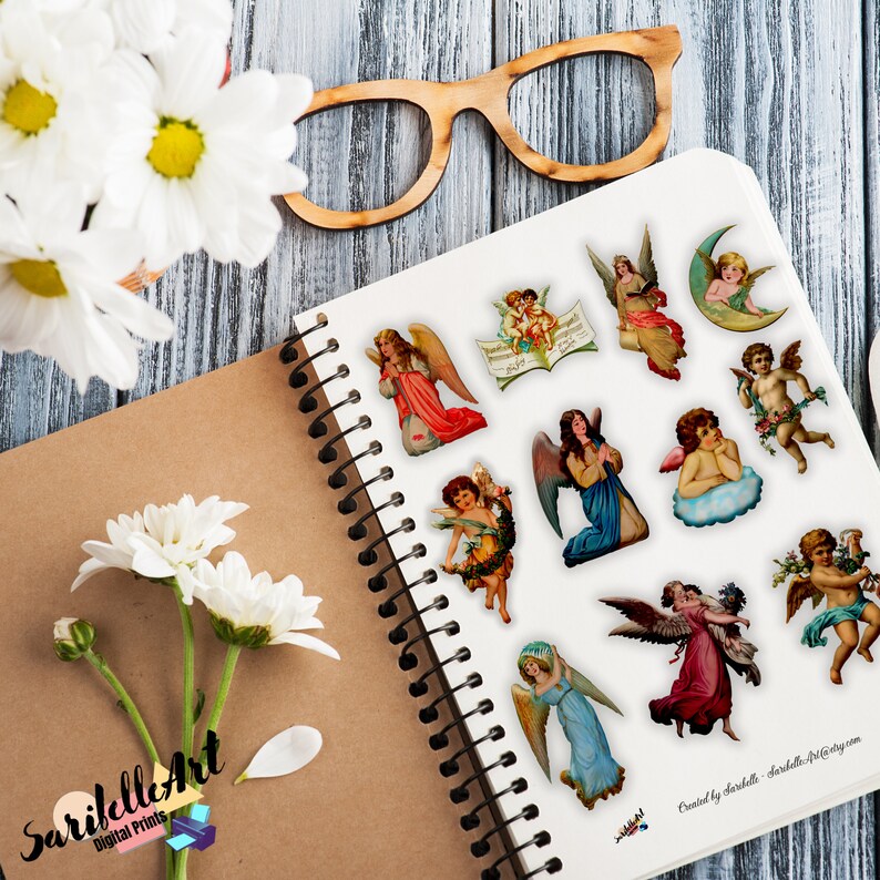 Angels Printable Stickers, Printable Sticker Sheet, Print and Cut ...