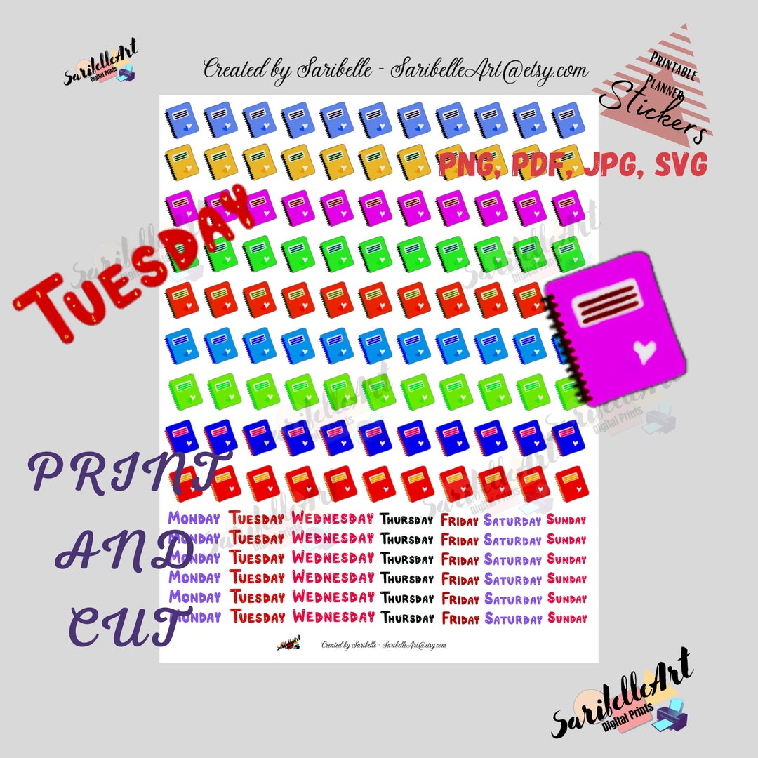 Notebooks Printable Stickers, Printable Sticker Sheet, Print and Cut ...