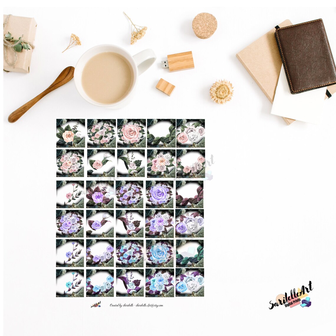 Roses Printable Stickers Printable Sticker Sheet Print and - Etsy