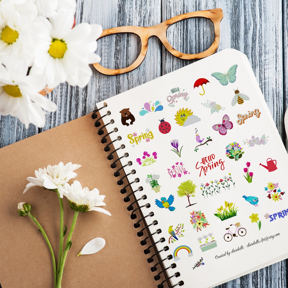 Spring Printable Stickers, Daily Journal Stickers - Etsy