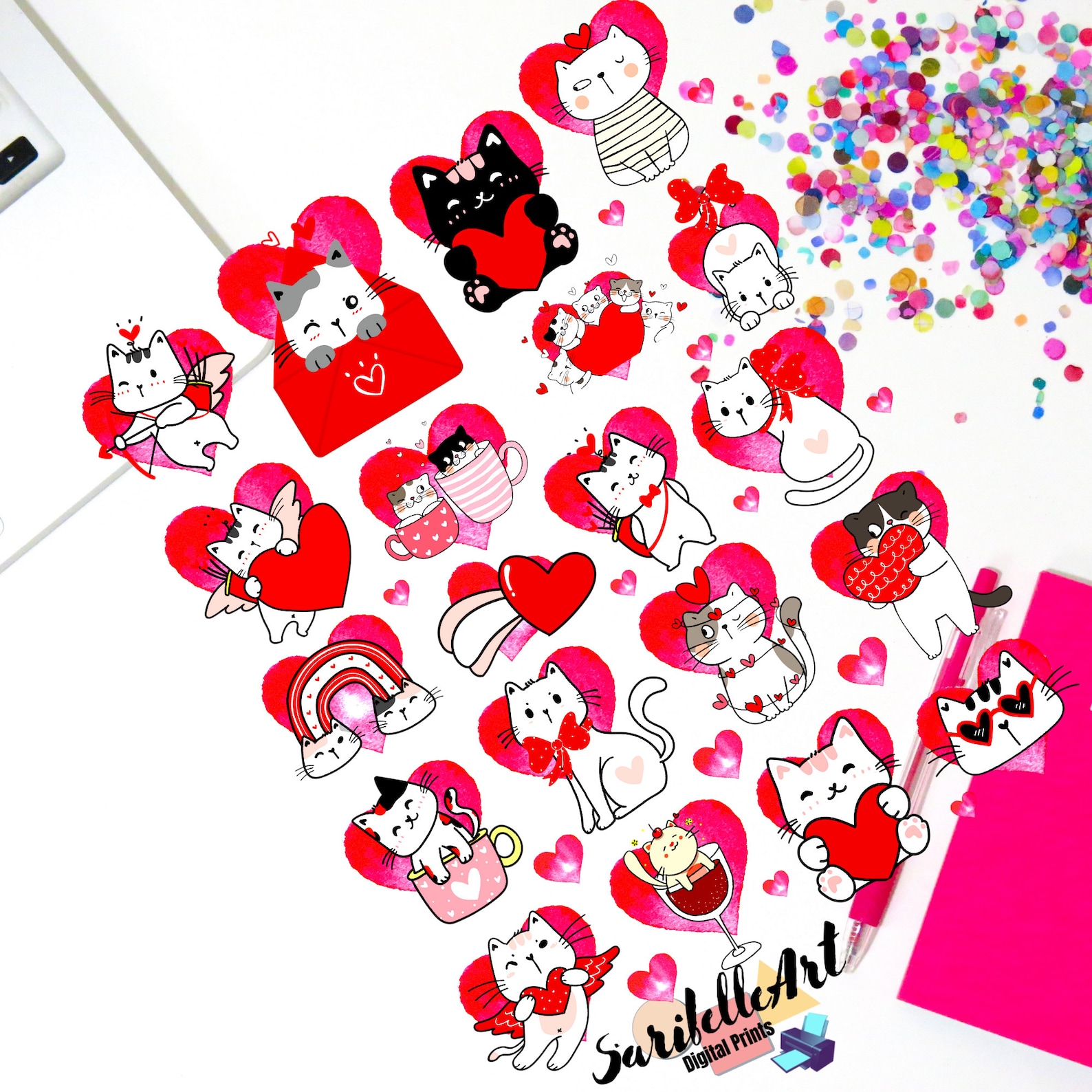 Valentine's Day, Cat Love Printable Stickers, Daily Stickers - Etsy