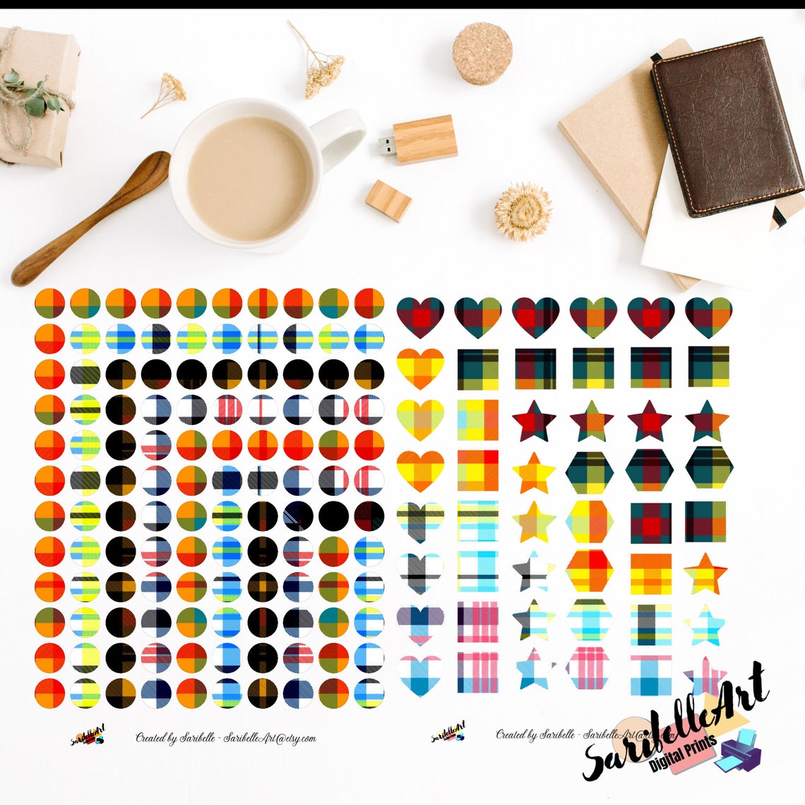 Colorful Dots and Shapes, Printable Stickers, Daily Journal Stickers - Etsy