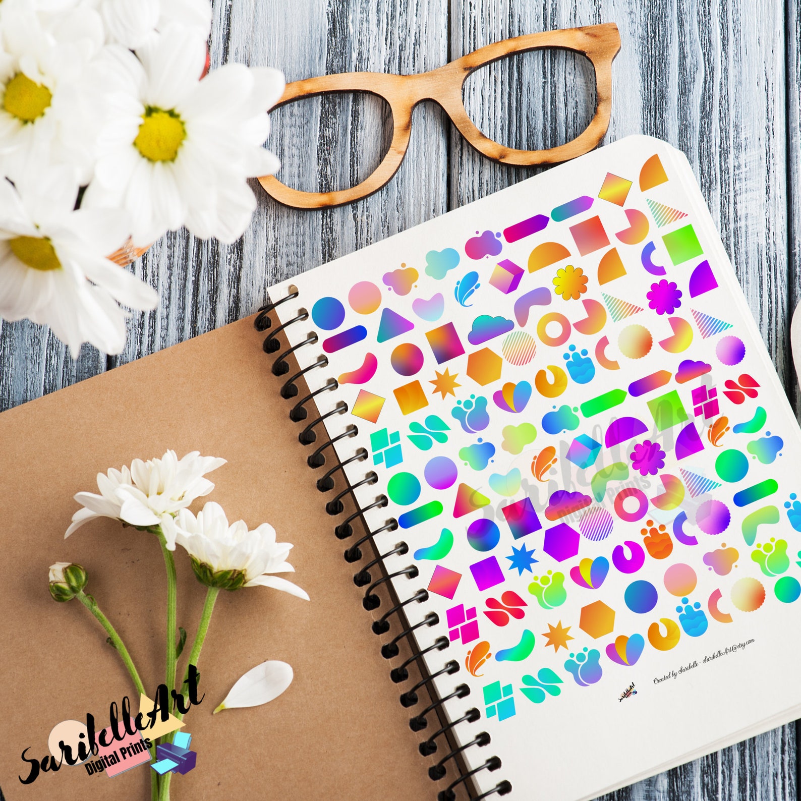 Colorful Shapes Printable Stickers Printable Sticker Sheet - Etsy