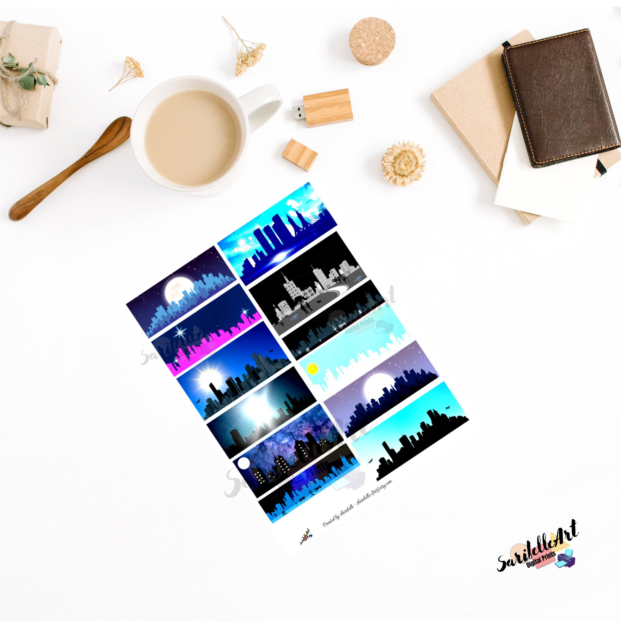 City Printable Stickers, Printable Sticker Sheet, Print and Cut ...