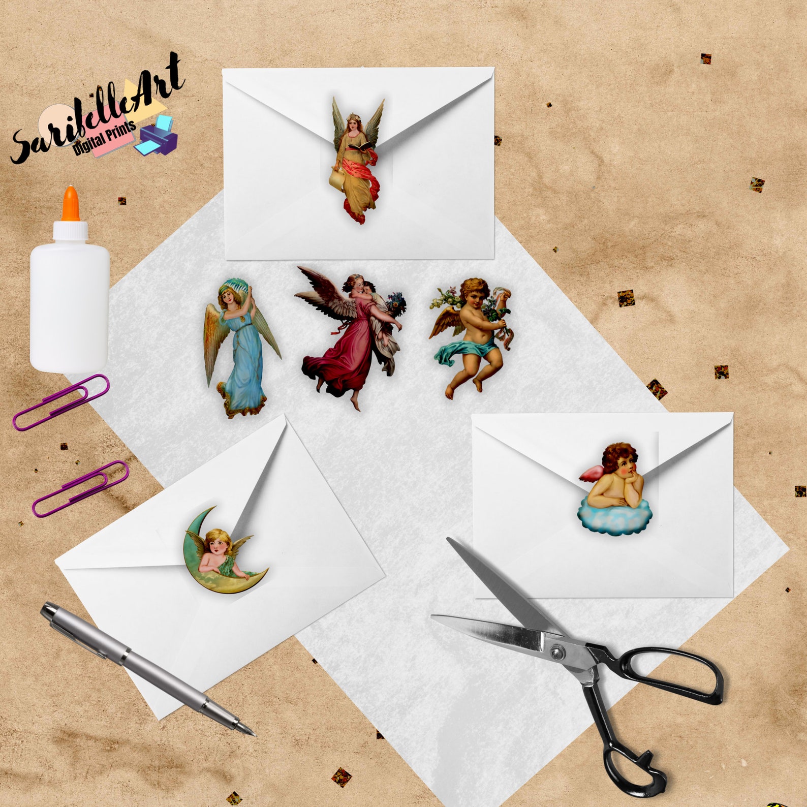 Angels Printable Stickers, Printable Sticker Sheet, Print and Cut ...