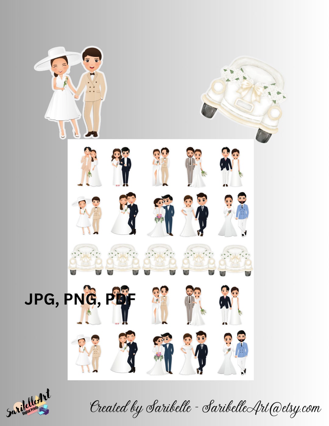 Wedding Character Couple, Printable Stickers, Daily Journal Stickers - Etsy