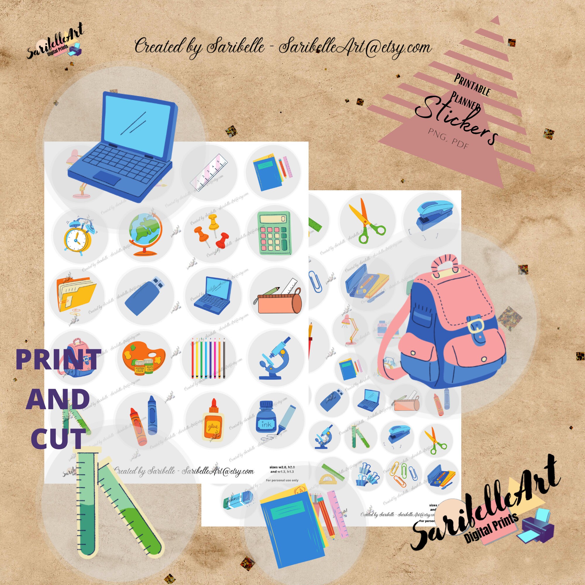 School Supplies Printable Stickers, Daily Stickers for Your Planner - Etsy
