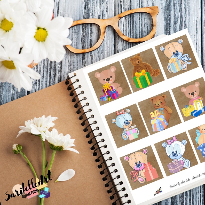 Teddy Bear Printable Stickers, Printable Sticker Sheet, Print and Cut ...