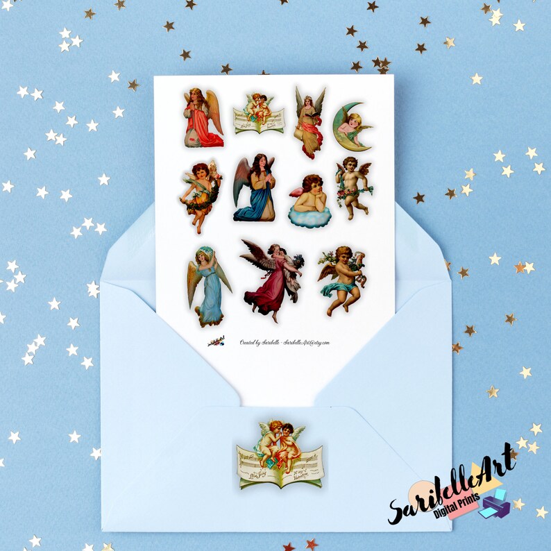 Angels Printable Stickers, Printable Sticker Sheet, Print and Cut ...