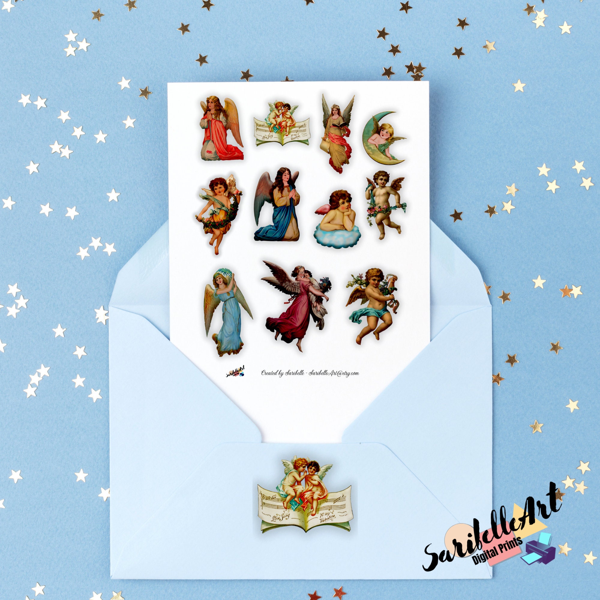 Angels Printable Stickers, Printable Sticker Sheet, Print and Cut ...