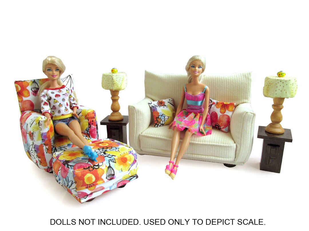 Barbie Doll Living Room Furniture 9-PC Play Set-1:6 scale-Bright ...