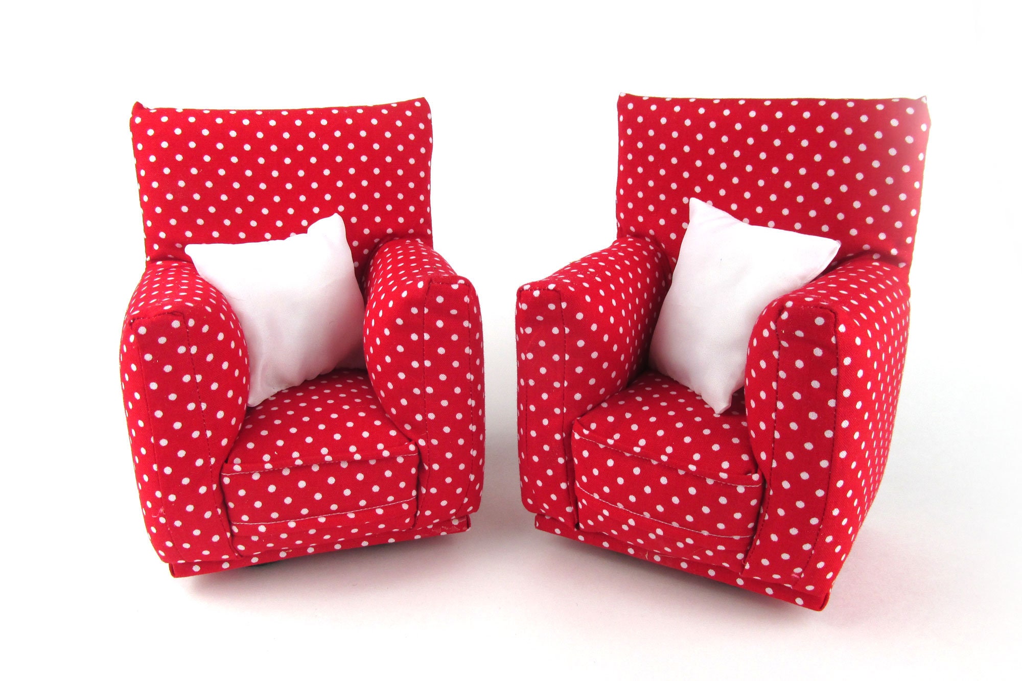 Barbie Doll Furniture-Living Room Chairs with Pillows-1:6 scale-Red ...