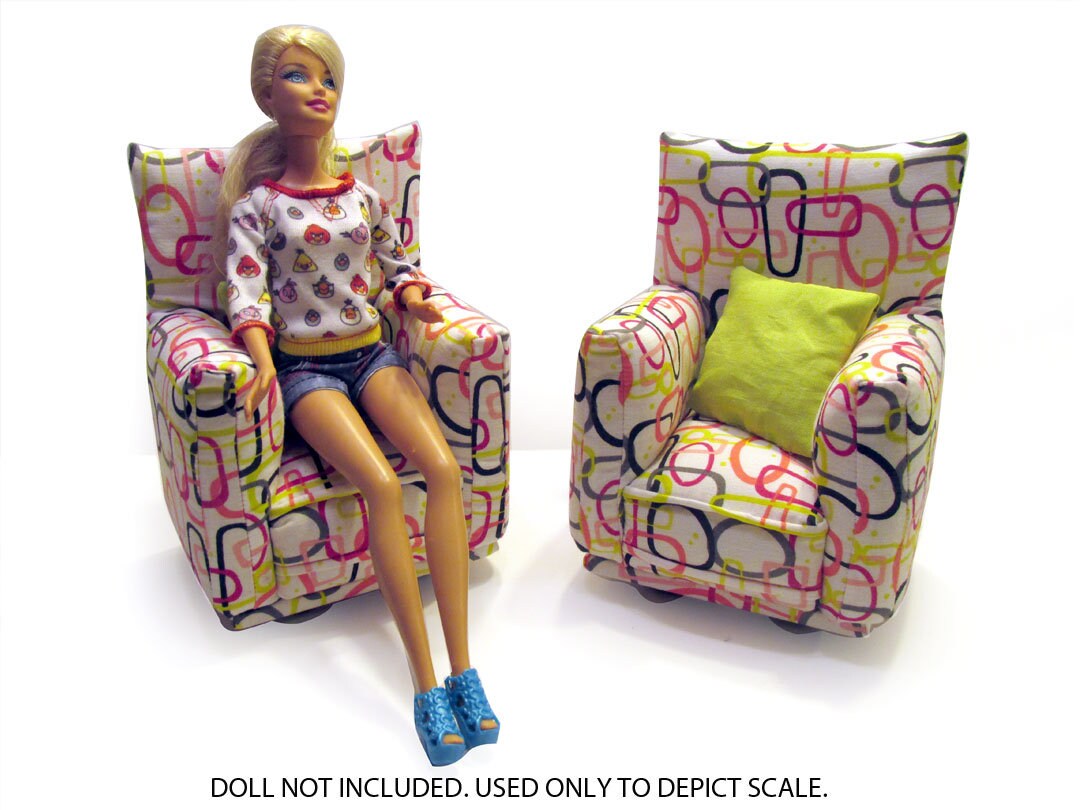 Barbie Doll Furniture-Living Room Chairs with Pillows-1:6 scale-Pink ...