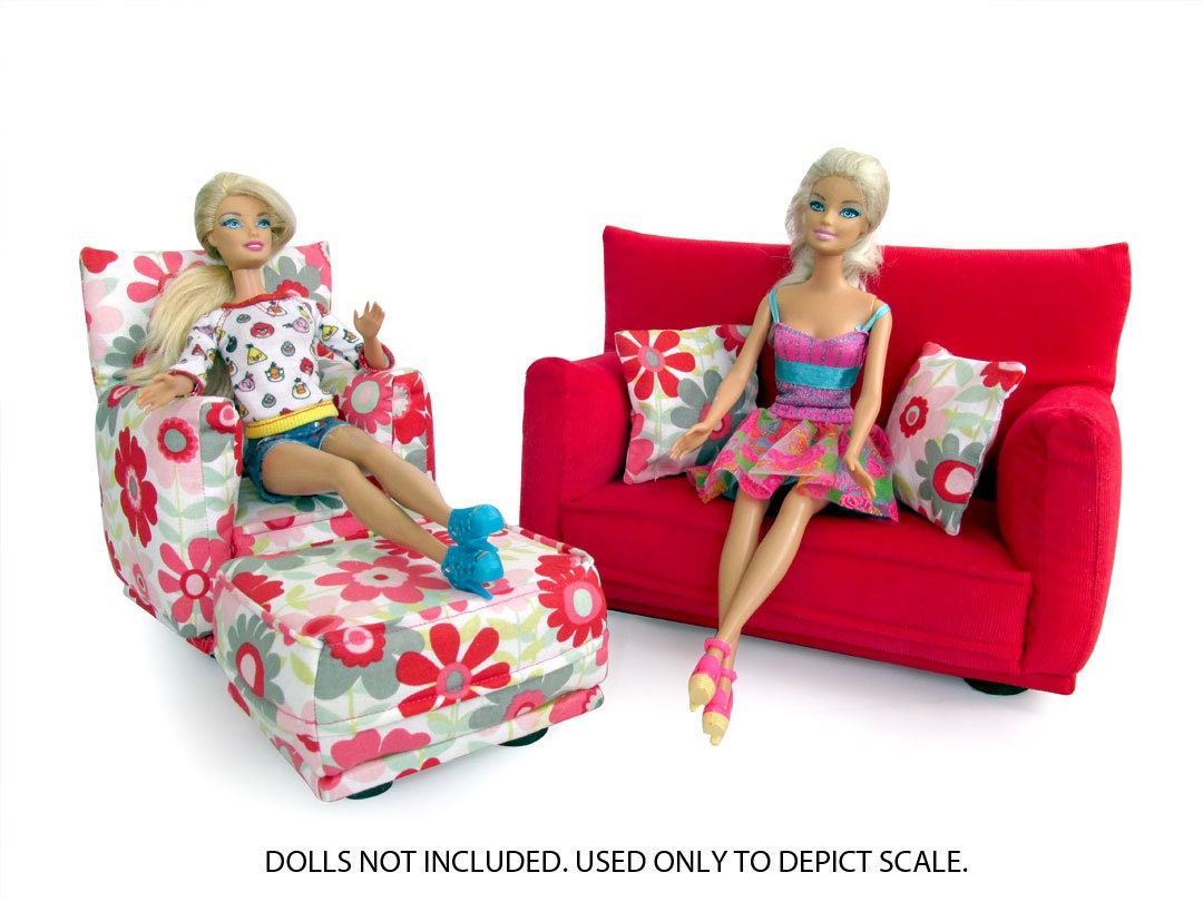 Barbie Doll Living Room Furniture 5-PC Play Set -1:6 scale-Red with ...