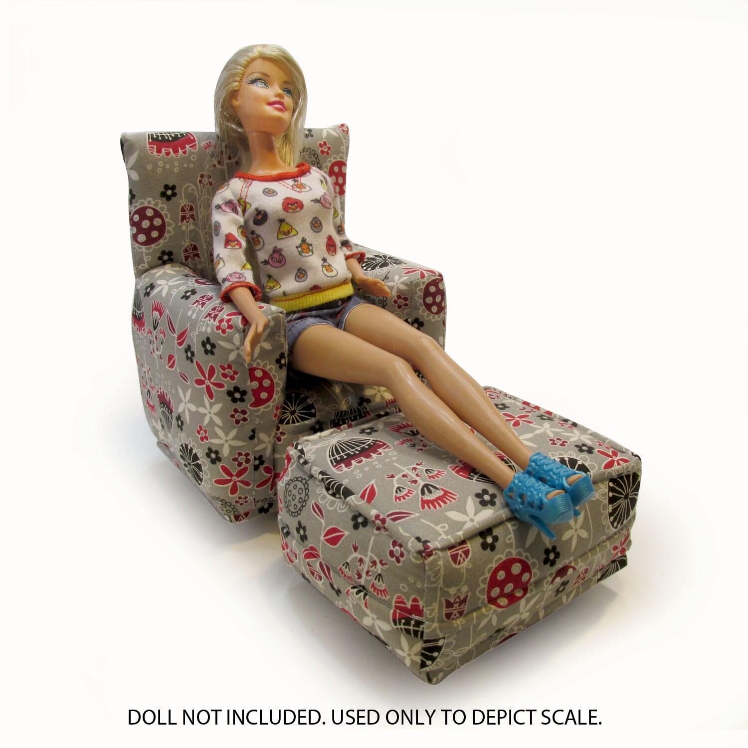 Barbie Doll Living Room Chair & Ottoman-Gray, Black, Red and White ...