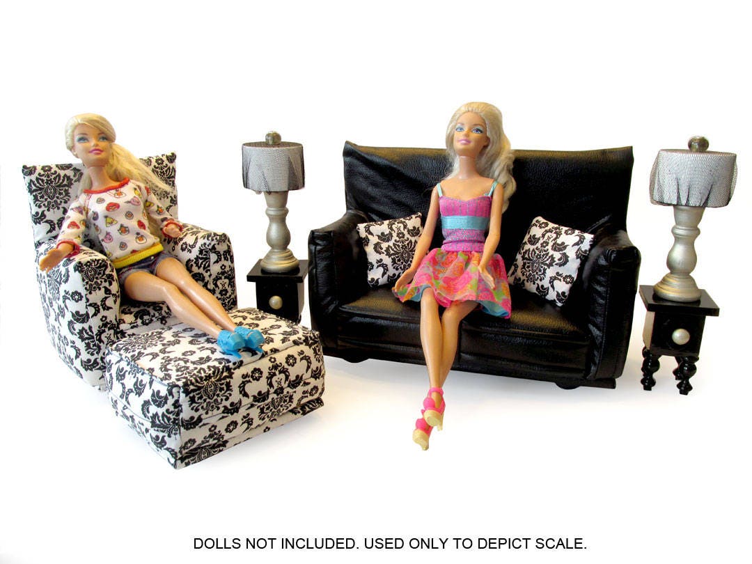 Barbie Doll Living Room Furniture 9-PC Play Set-1:6 scale-Black & White ...