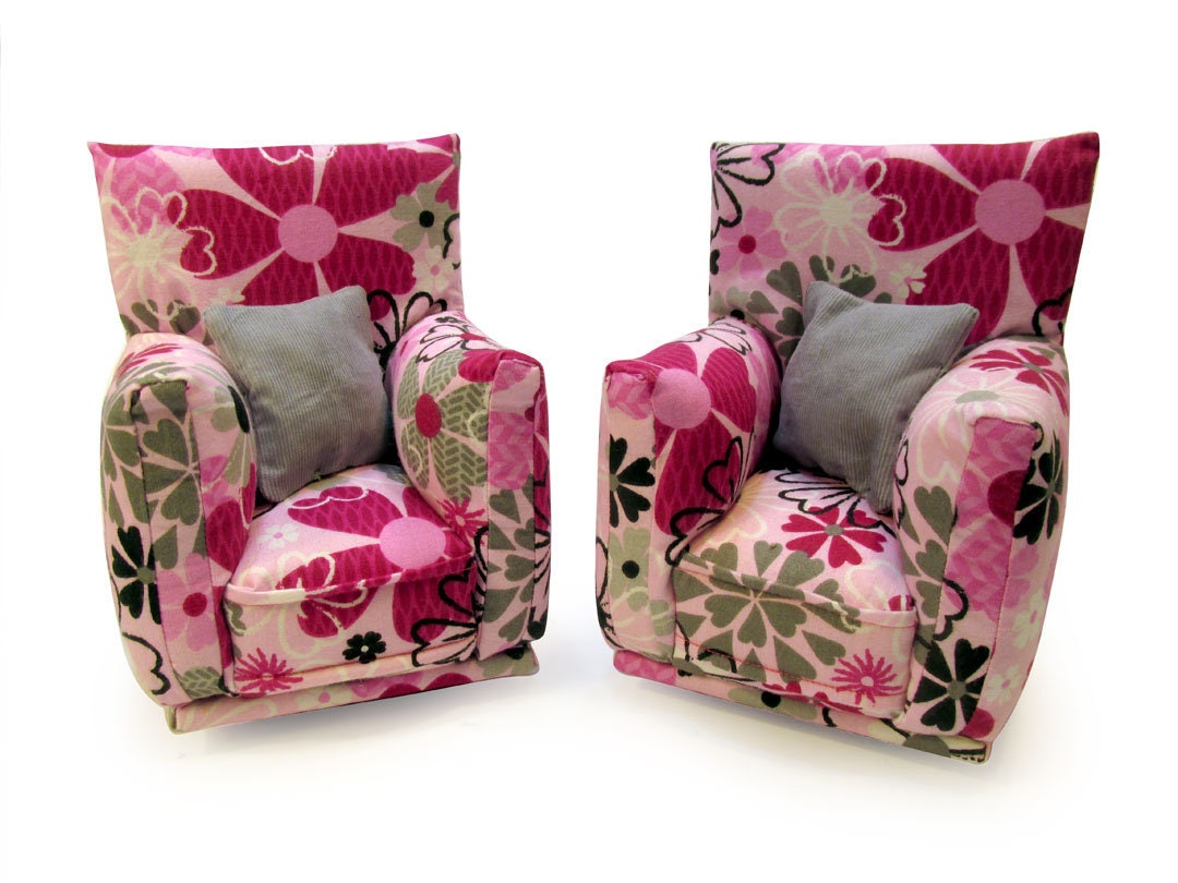 Barbie Doll Furniture-Living Room Chairs with Pillows-1:6 scale-Pink ...