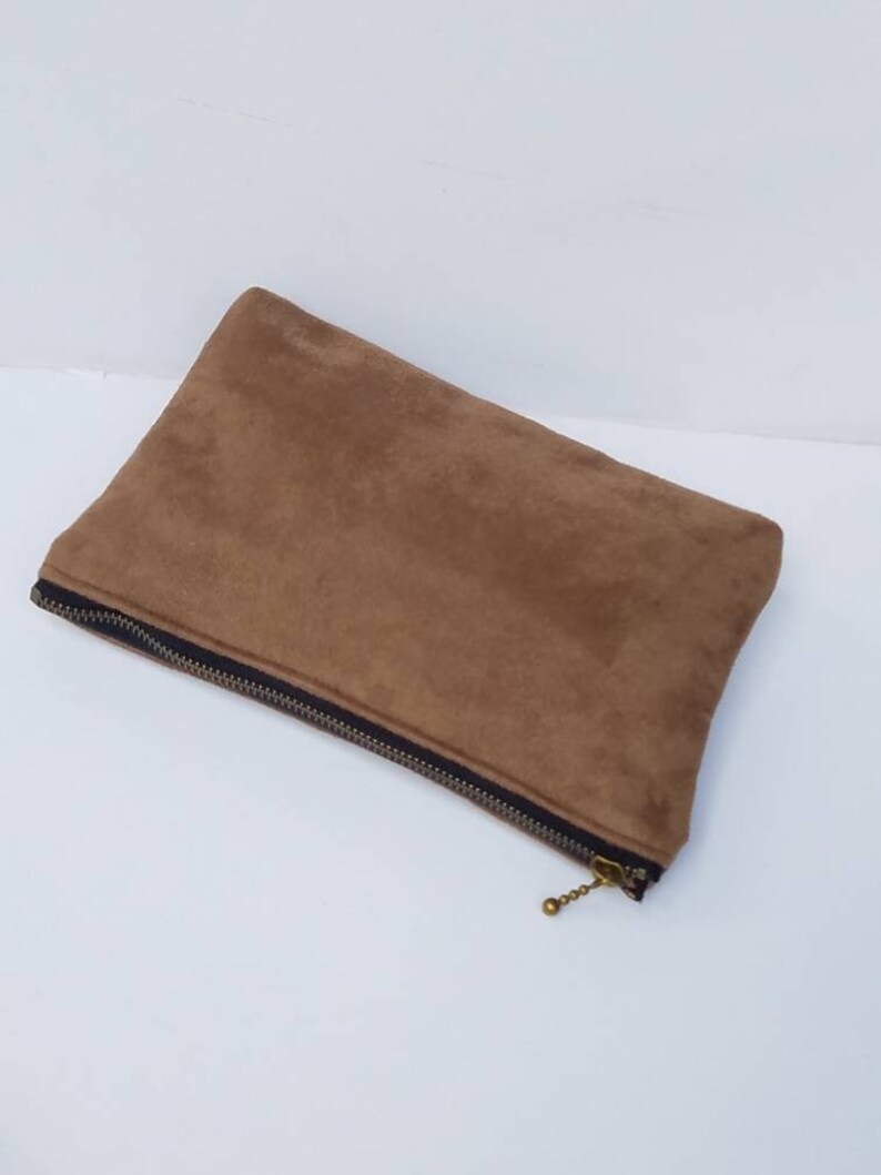 Brown Vegan Suede Zipper Pouch/faux Suede Cosmetic Bag/faux - Etsy