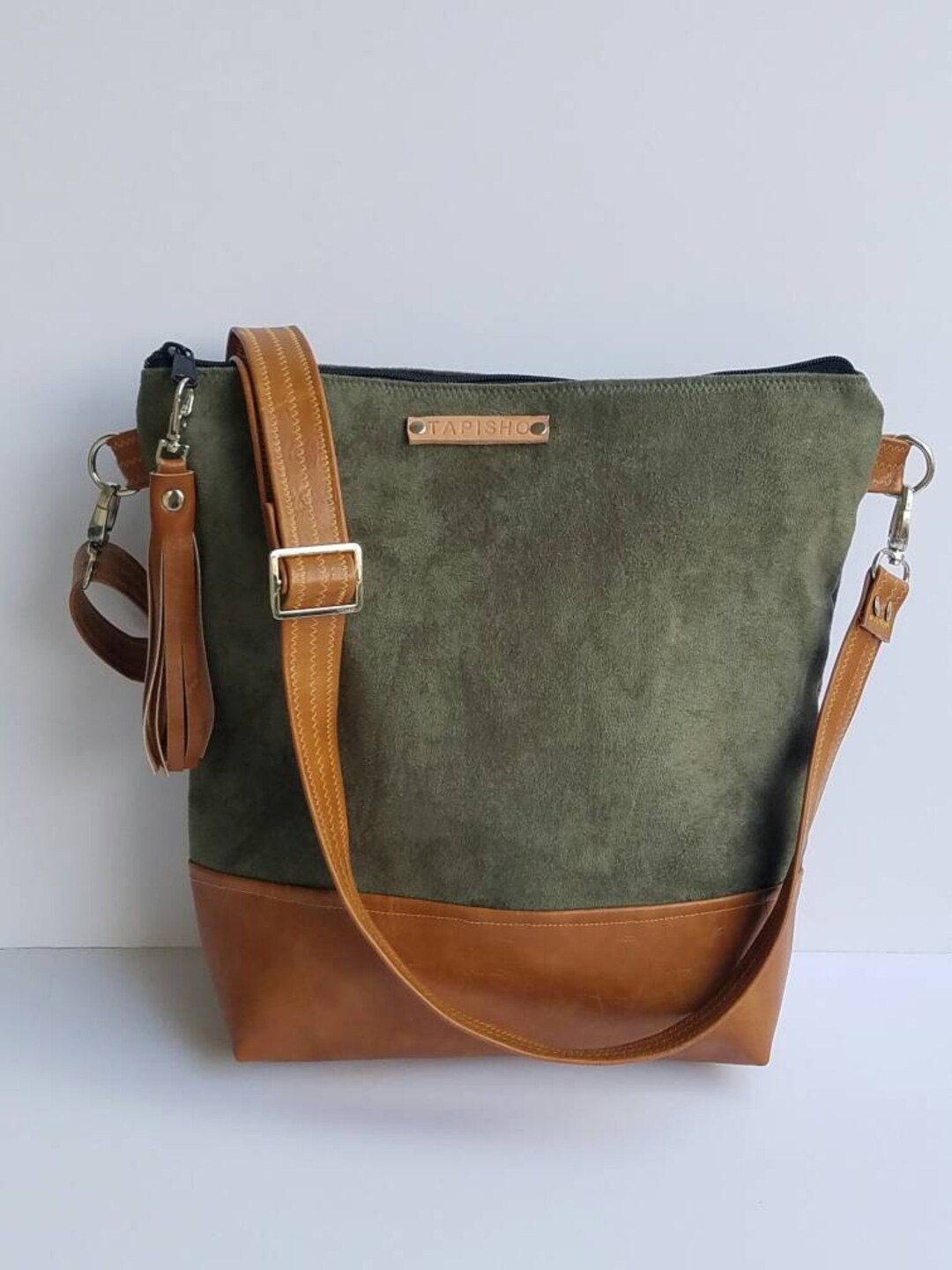 Green Vegan Suede Crossbody Purse/vegan Leather Messenger Bag/everyday ...