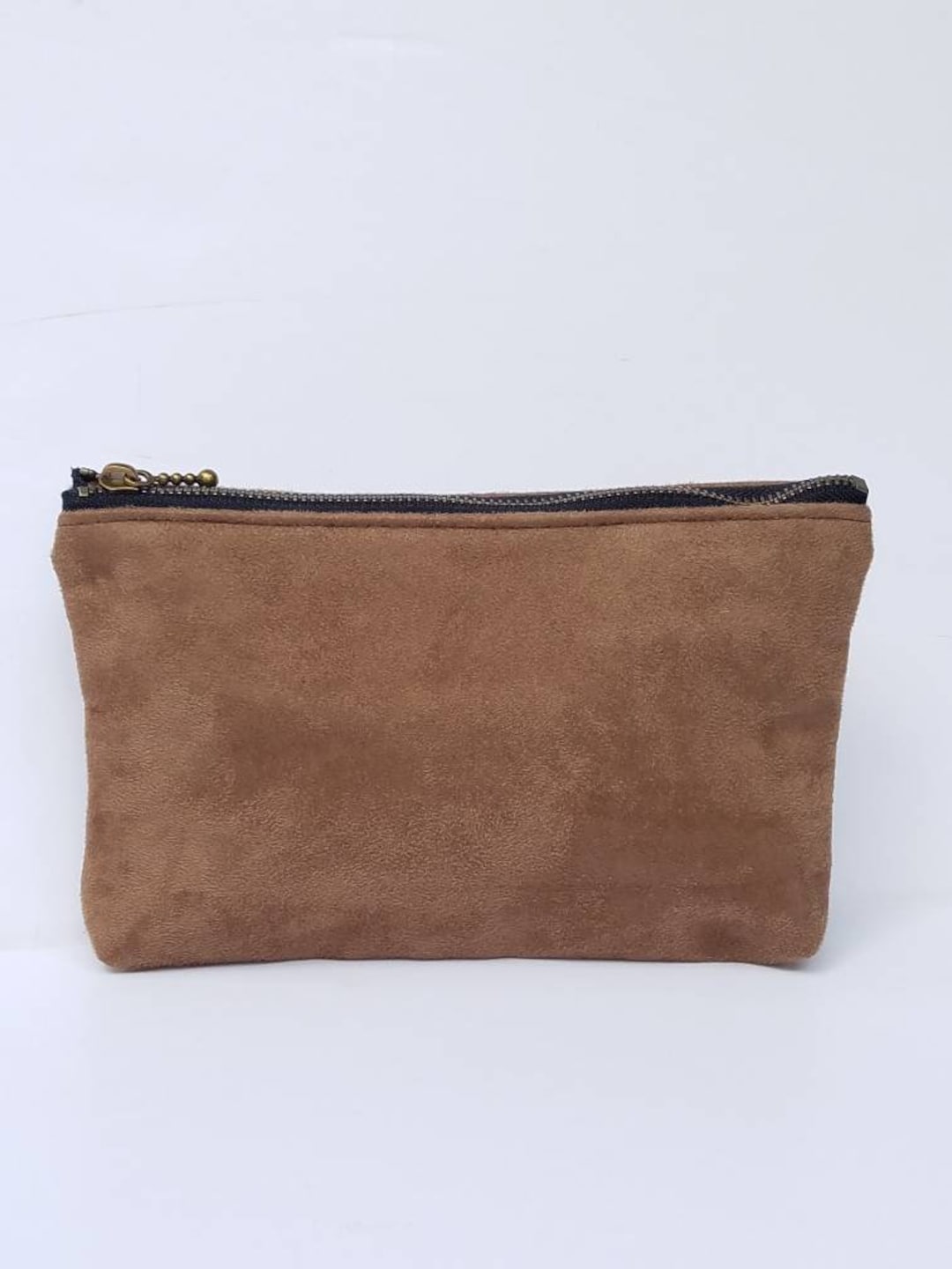 Brown Vegan Suede Zipper Pouch/faux Suede Cosmetic Bag/faux Suede Pouch ...