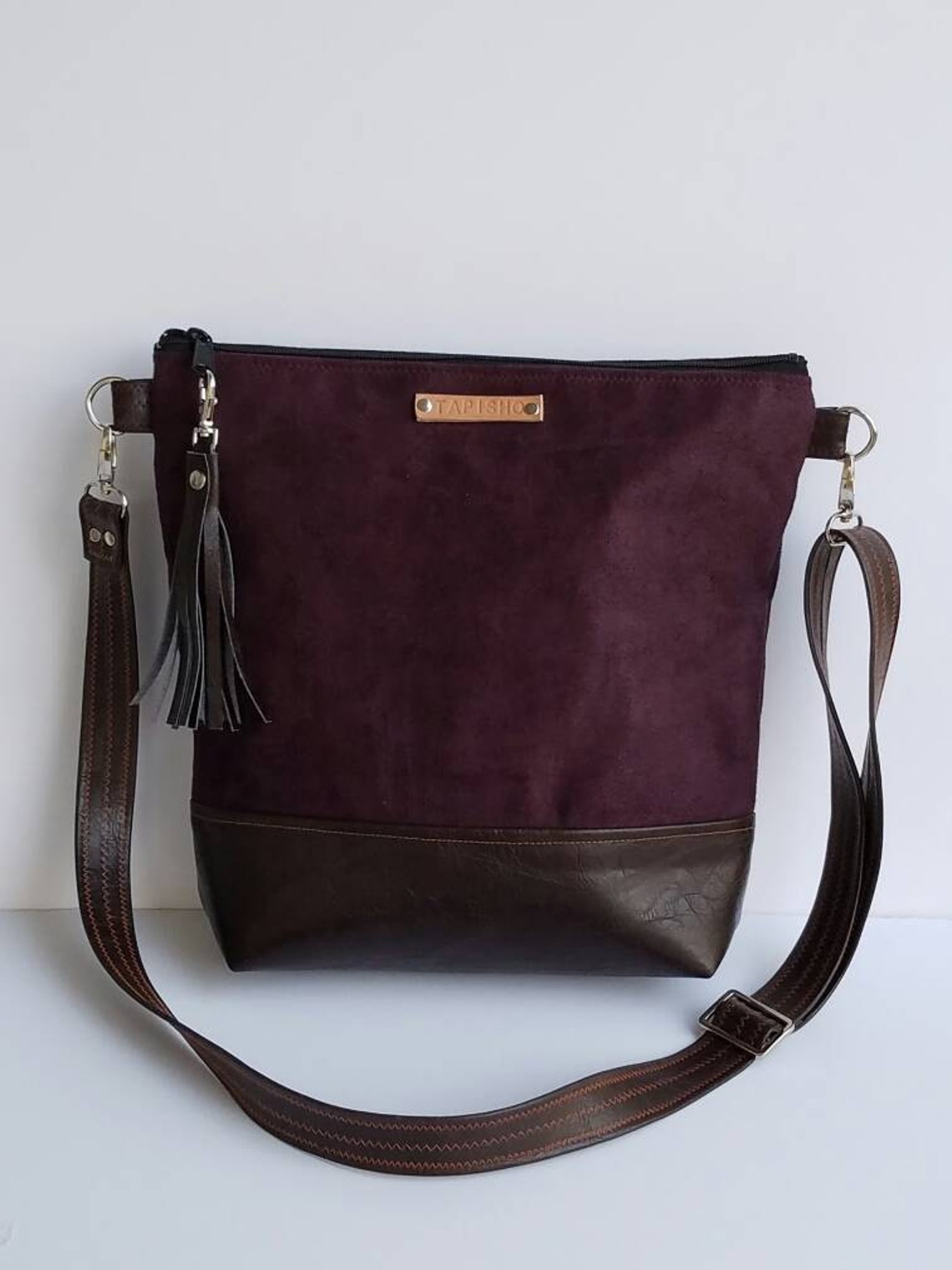 Plum Vegan Suede Crossbody Bag/vegan Leather Messenger - Etsy