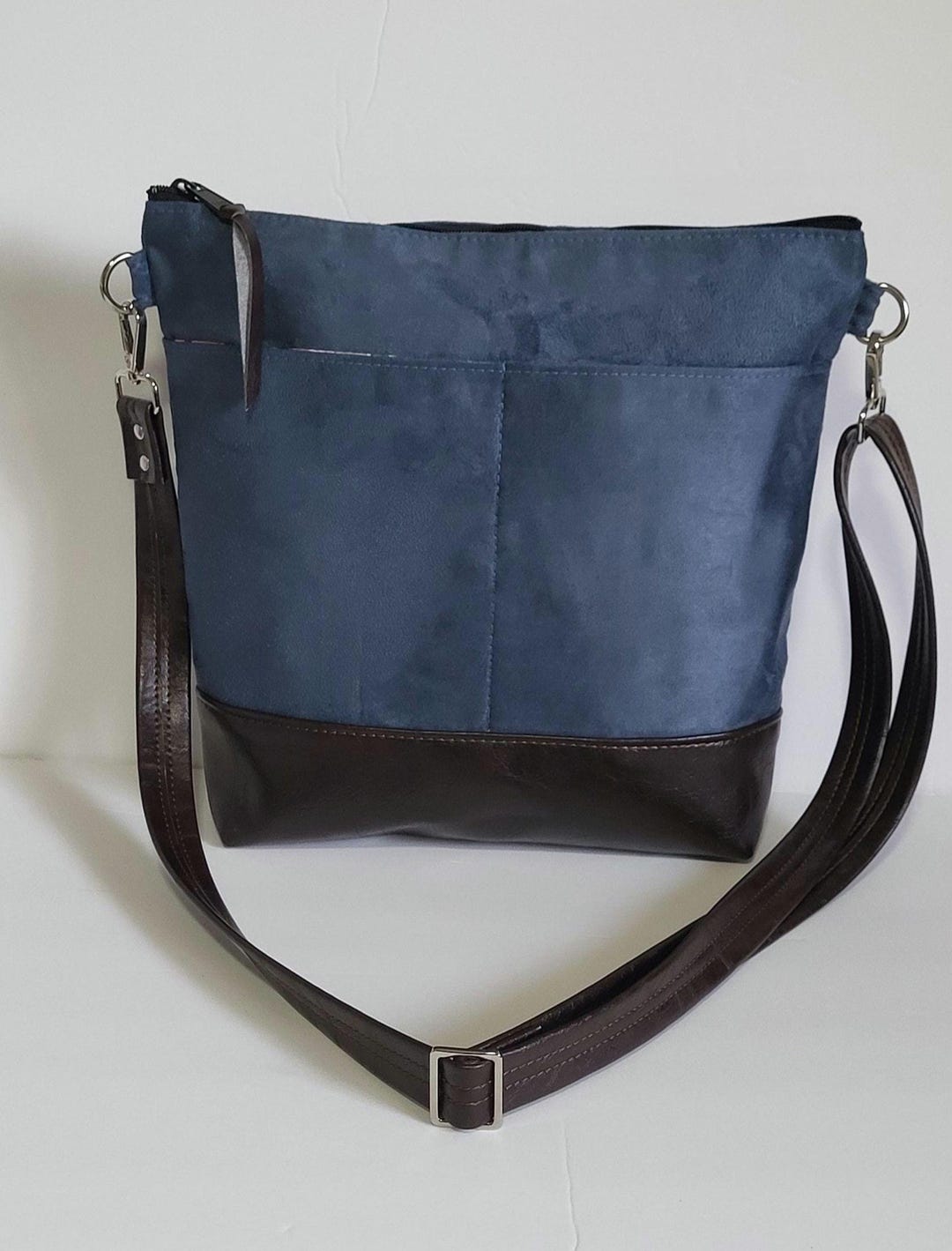 Denim Blue Vegan Suede Crossbody Bag: Faux Leather Messenger Purse - Etsy