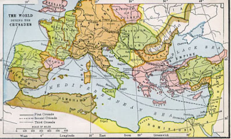 Print of Map The World During the Crusades | Etsy