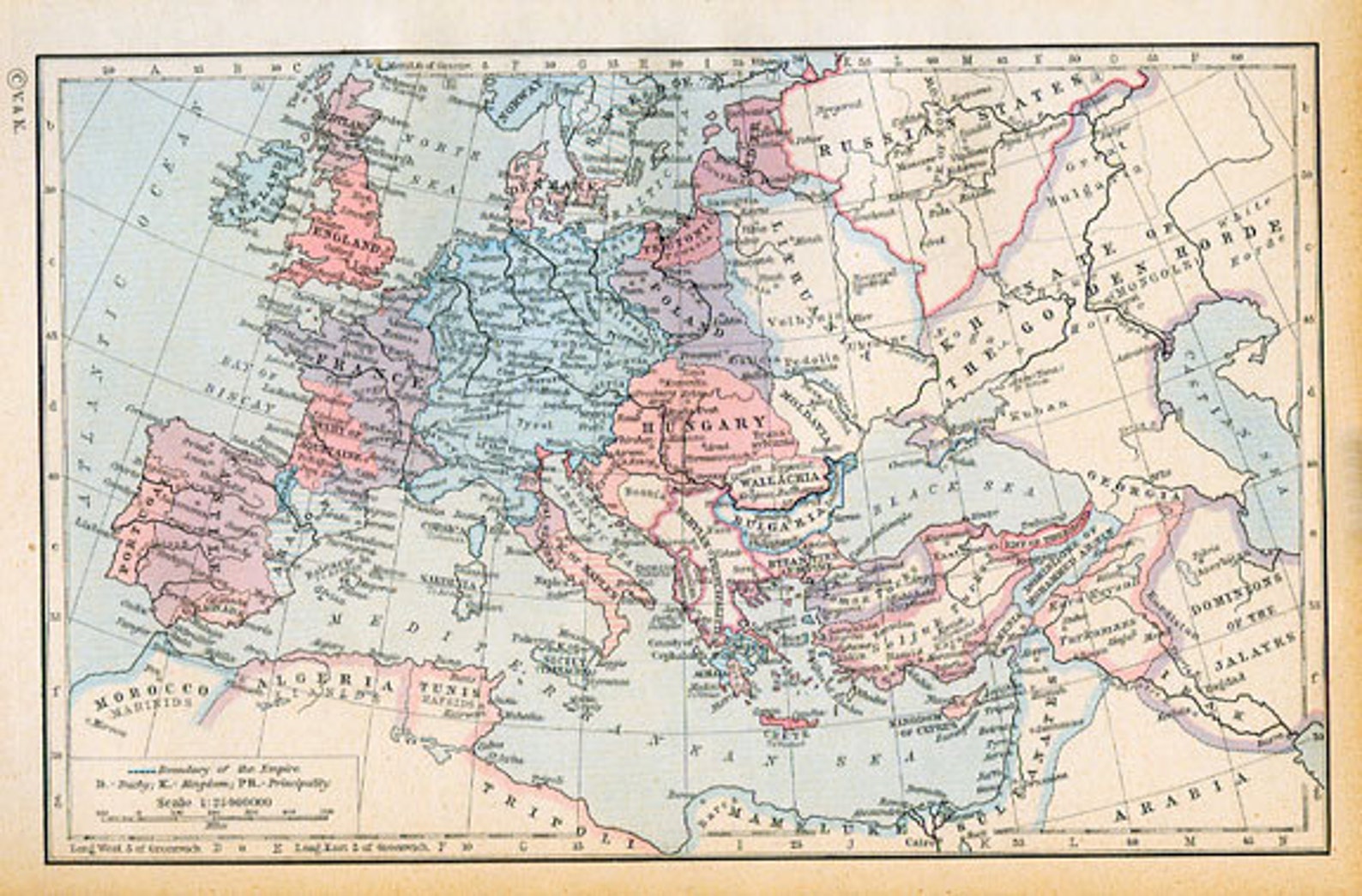 Print of Map Europe 1360 | Etsy