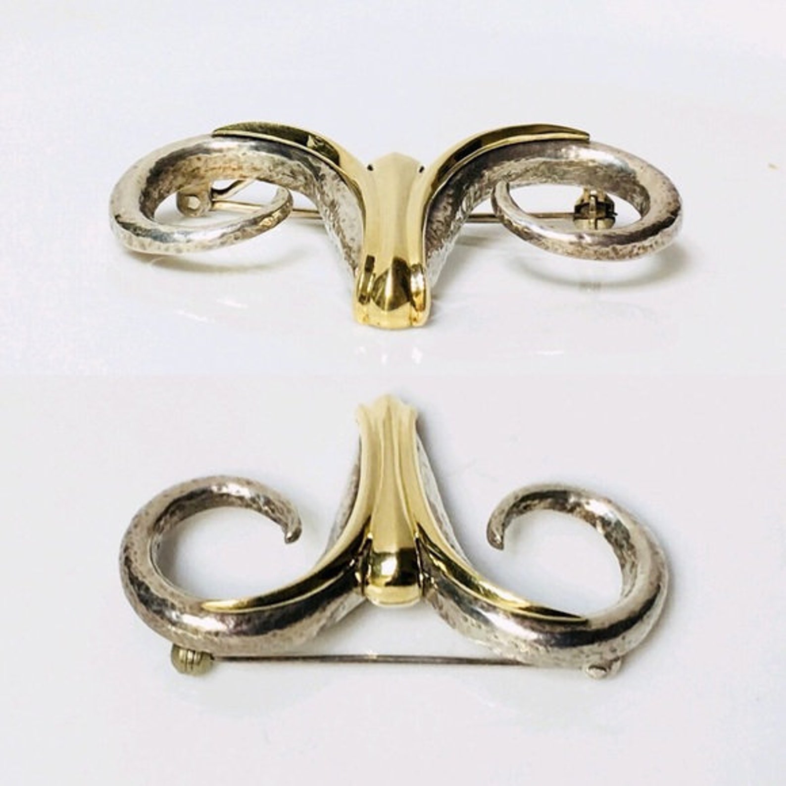 Vintage European Large Ram Head Brooch 925 Sterling Silver 585 14k ...