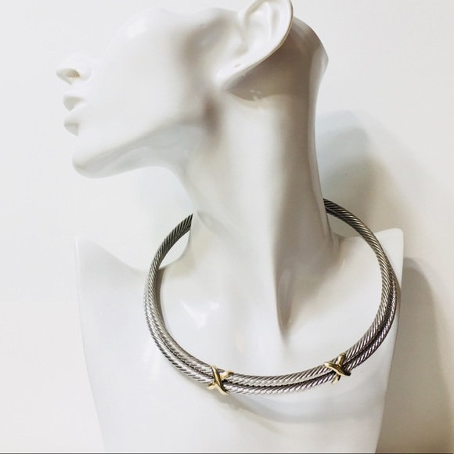 Double X Station Cable Cuff Choker Necklace DY 925 Sterling | Etsy