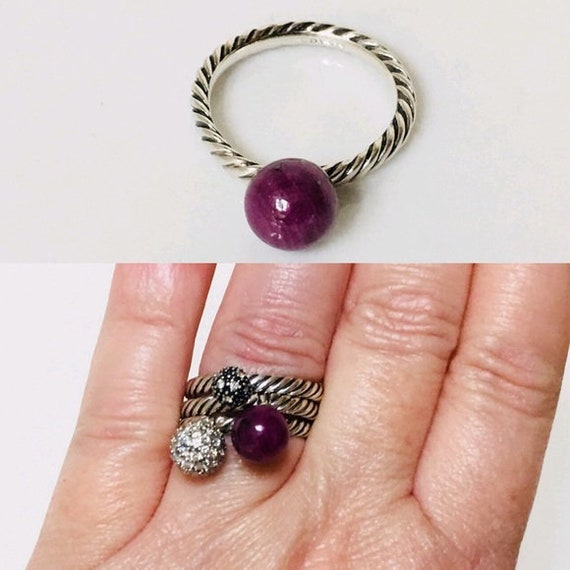 Yurman Ruby Ball Dangle Cable Ring 925 Sterling Silve… - Gem