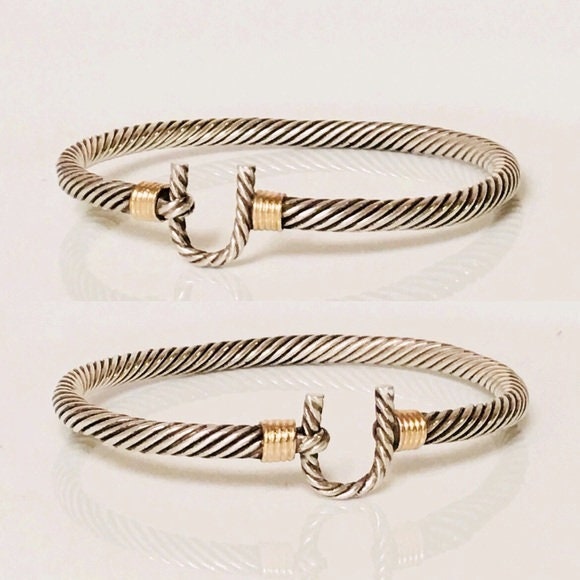 Vintage Two Tone Twisted Rope Loop Hook Bangle Bracelet 925 Sterling ...