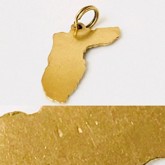 Vintage 14k Gold State Of Florida Map Charm Pendant Free US Shipping