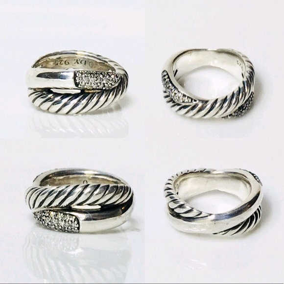 David Yurman Diamond Cable X Crossover Ring DY 925 Sterling Silver Free ...