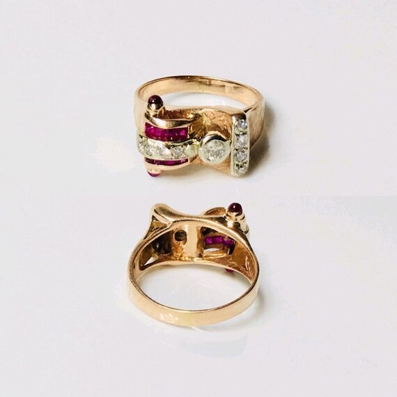 Vintage Victorian 585 14k Gold Ruby Diamond Buckle Ri… - Gem