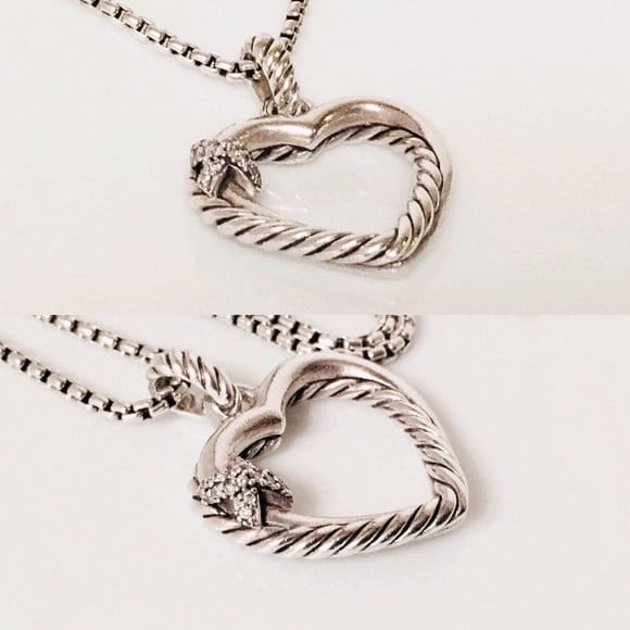David Yurman Diamond X Cable Heart Pendant Box Chain Necklace 925 ...