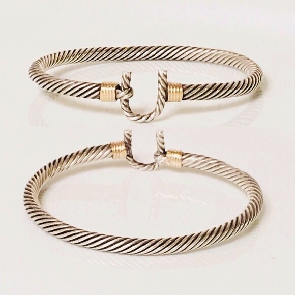 Vintage Two Tone Twisted Rope Loop Hook Bangle Bracelet 925 Sterling Silver & 14k Gold Free US ...