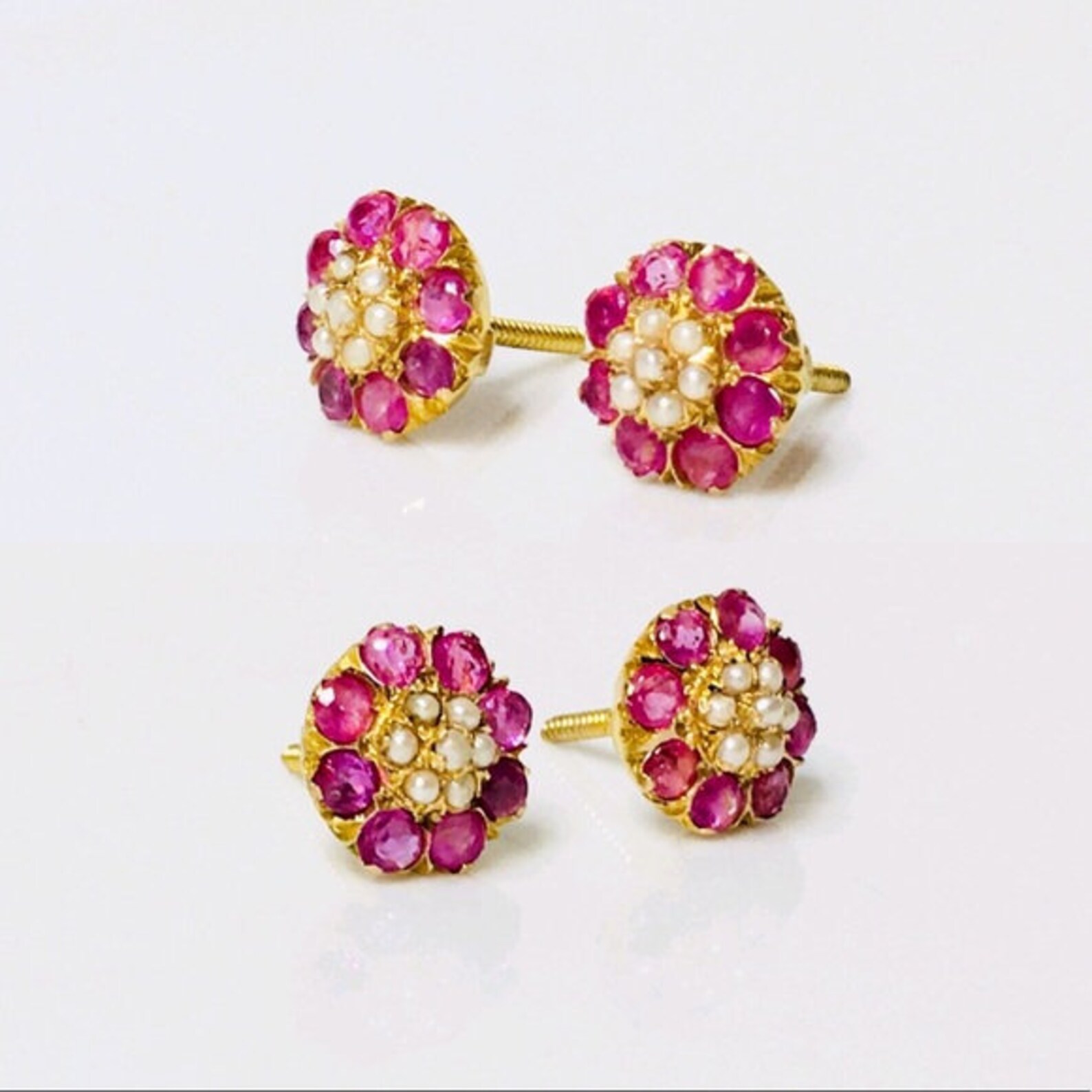 Vintage 750 18k Gold Pearl & Ruby Earrings Free US Shipping - Etsy