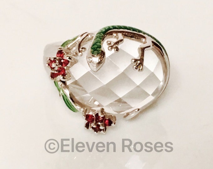 Gecko Lizard Nature Ring 925 Sterling Silver Extra Large Statement ...