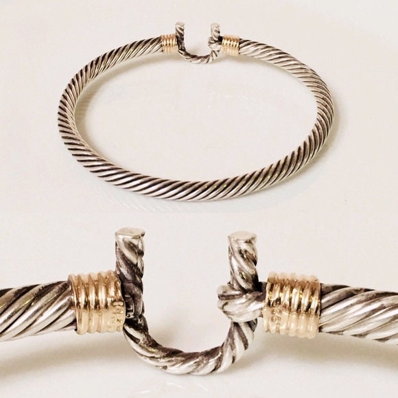 Vintage Two Tone Twisted Rope Loop Hook Bangle Bracelet 925 Sterling ...