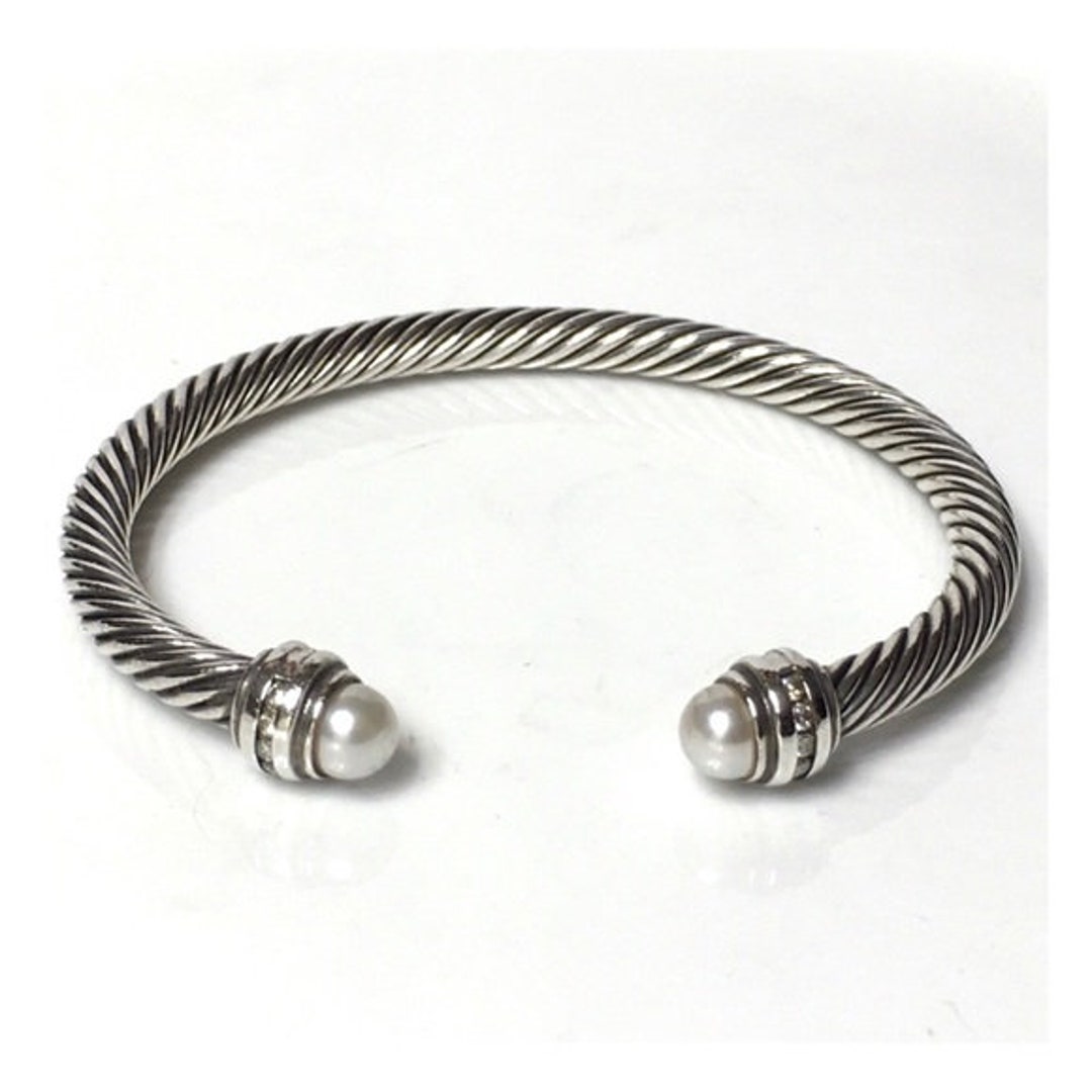 Yurman Pearl Diamond Cable Cuff Bracelet DY 925 Sterling Silver - Etsy