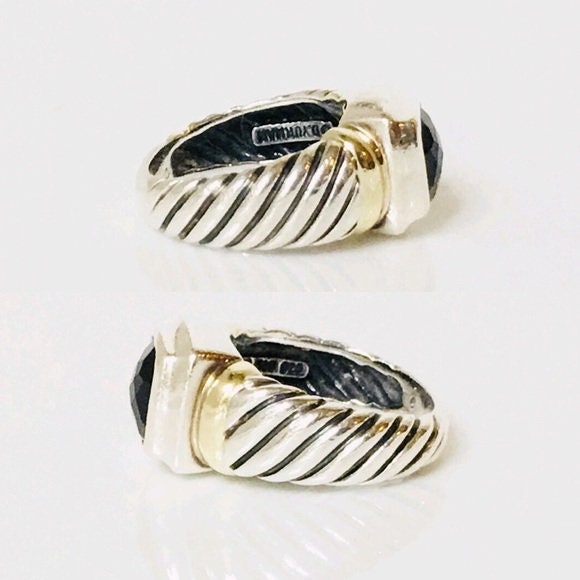 Vintage David Yurman Black Onyx Noblesse Ring DY 925 Sterling Silver 585 14k Yellow Gold Free US Shipping